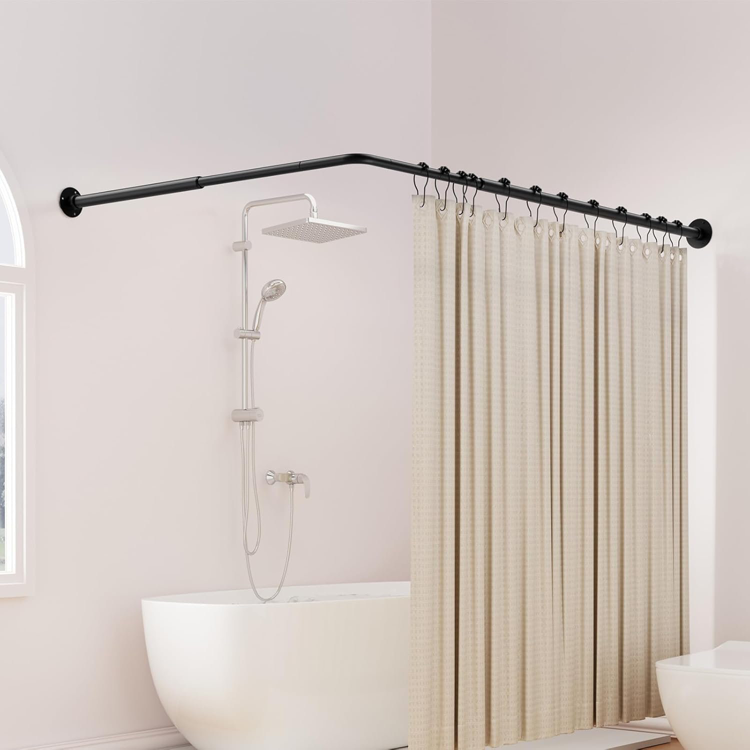 MABOSY L Shaped Corner Shower Rod [24"-53"] X [24"-53"] Adjustable ...